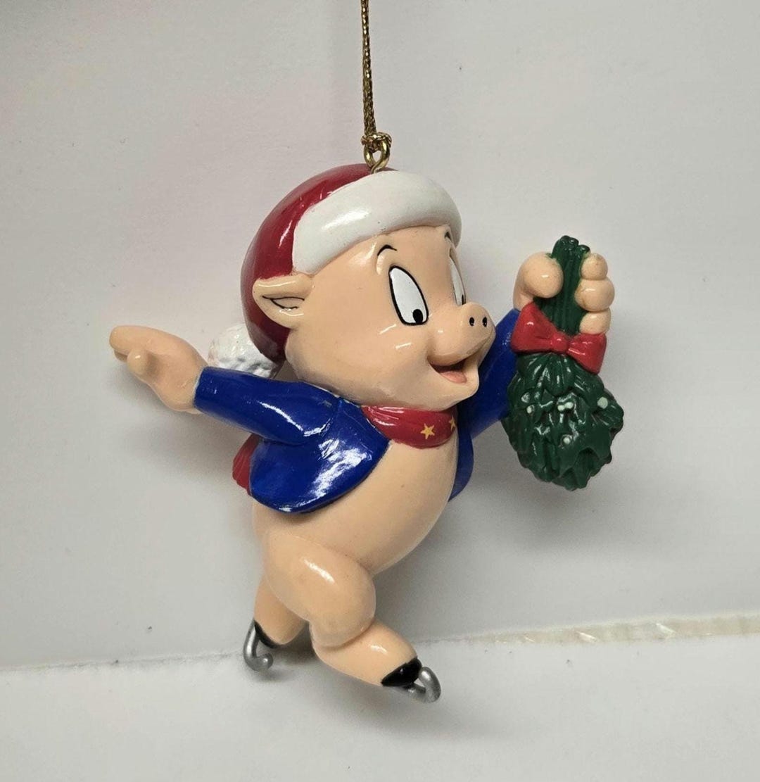 Vintage 1990 Danbury Mint Looney Tunes Porky Pig Holding Mistletoe Christmas Ornament - Etsy