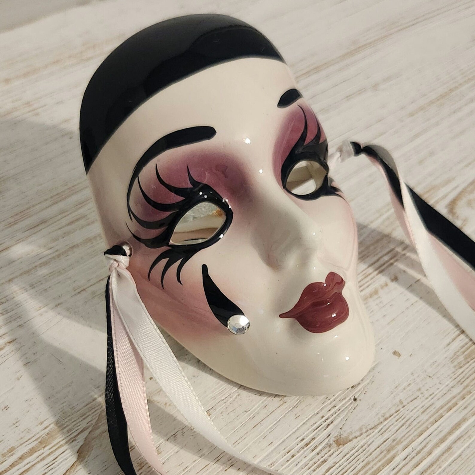 Vintage Hand Painted Mardi Grass Face Mask Signed by Artist Karen ...