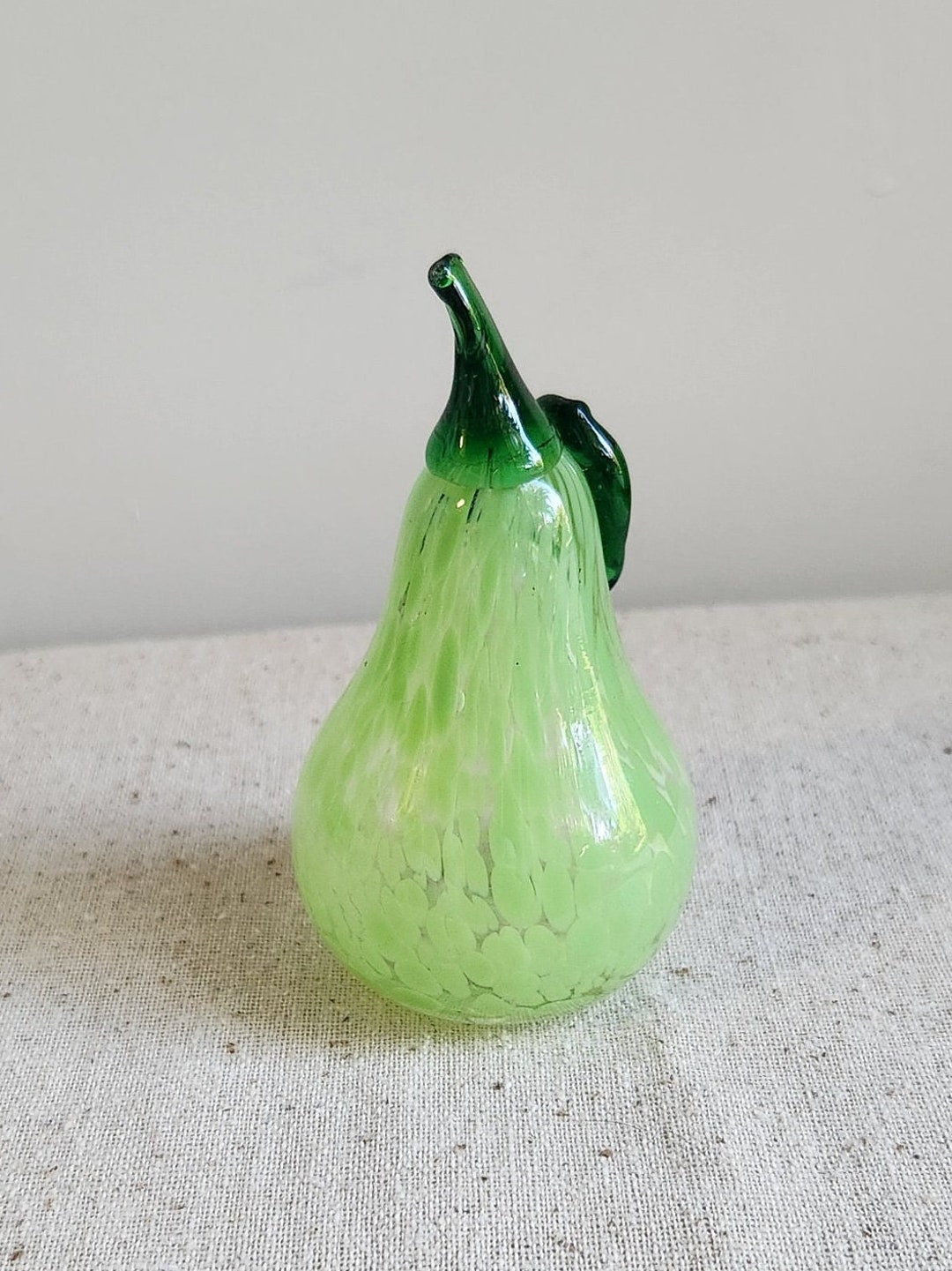 Hand Blown Murano Style Art Glass Green Pear Paperweight - Etsy