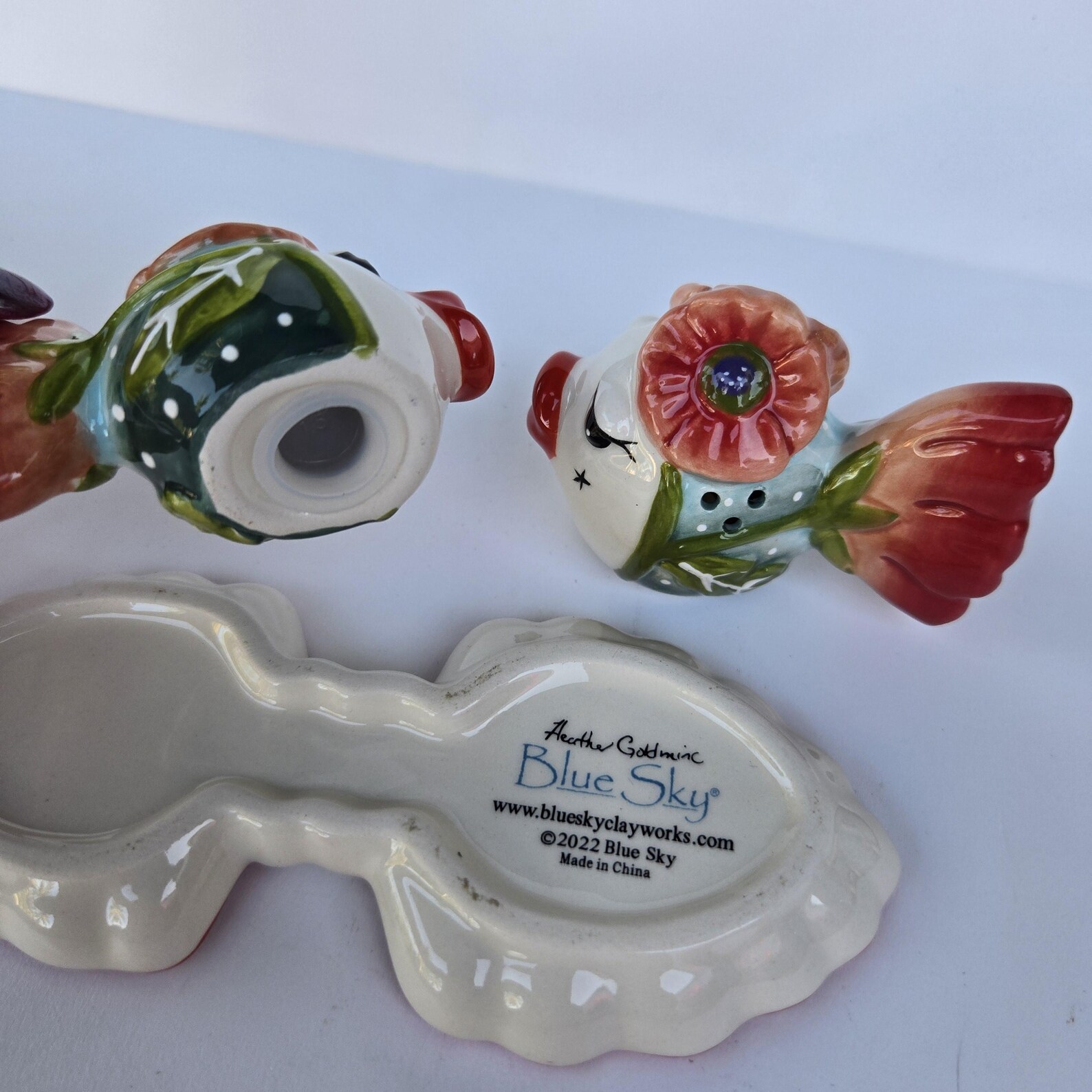 Tiny Kissy Fish Ceramic Salt and Pepper Set of Shakers With Tray - Etsy