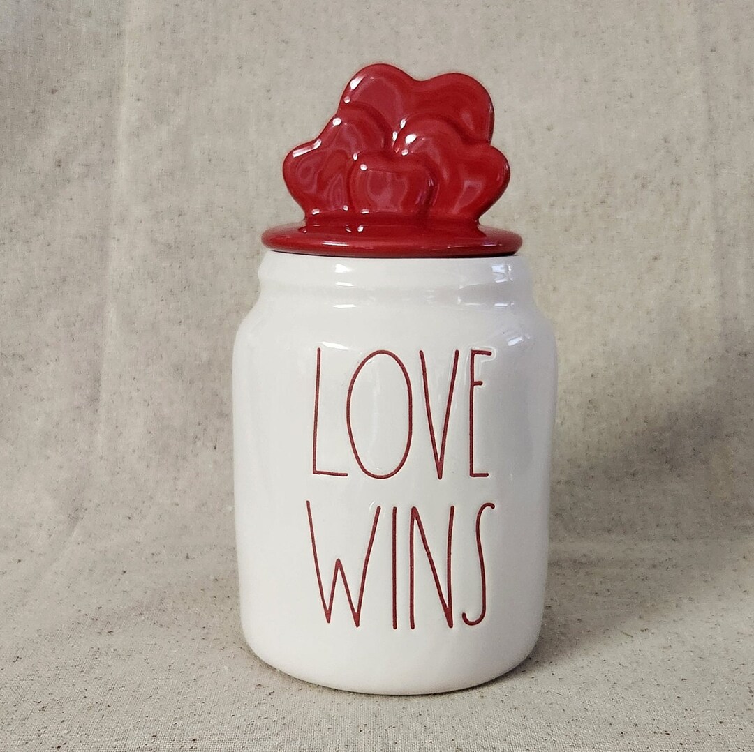 Rae Dunn LOVE WINS Canister Hearts Topper Red & White Ceramic - Etsy