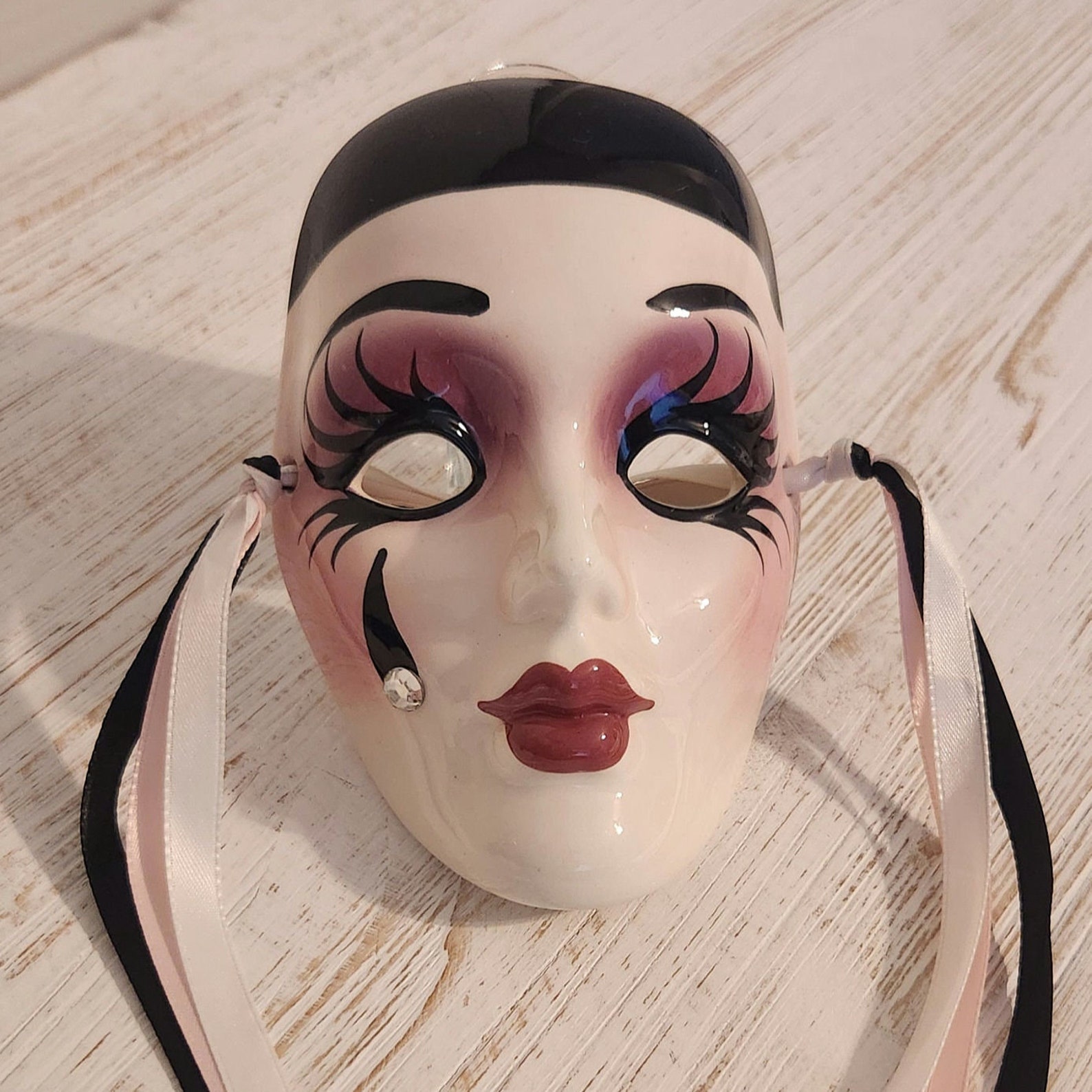 Vintage Hand Painted Mardi Grass Face Mask Signed by Artist Karen ...