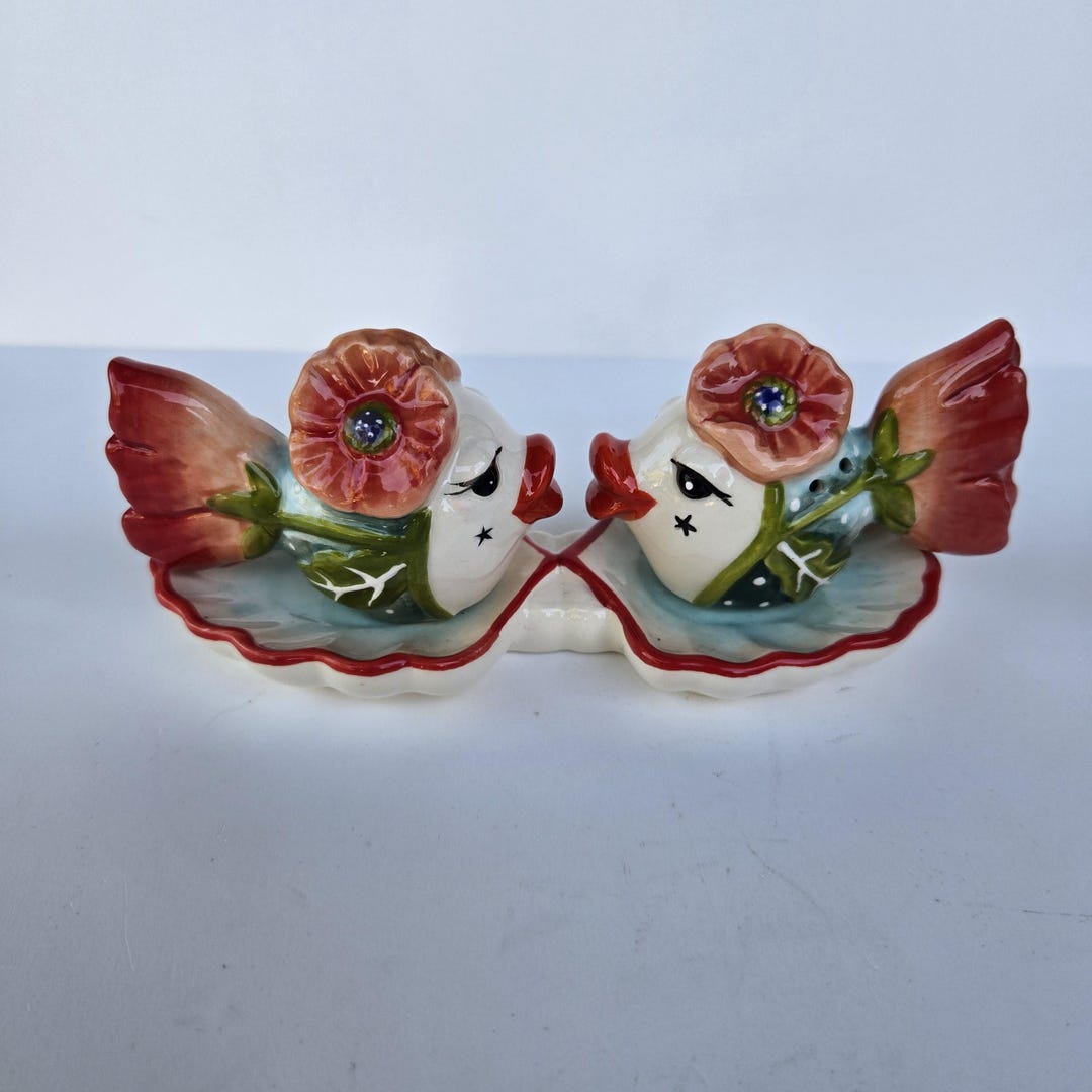 Tiny Kissy Fish Ceramic Salt and Pepper Set of Shakers With Tray - Etsy