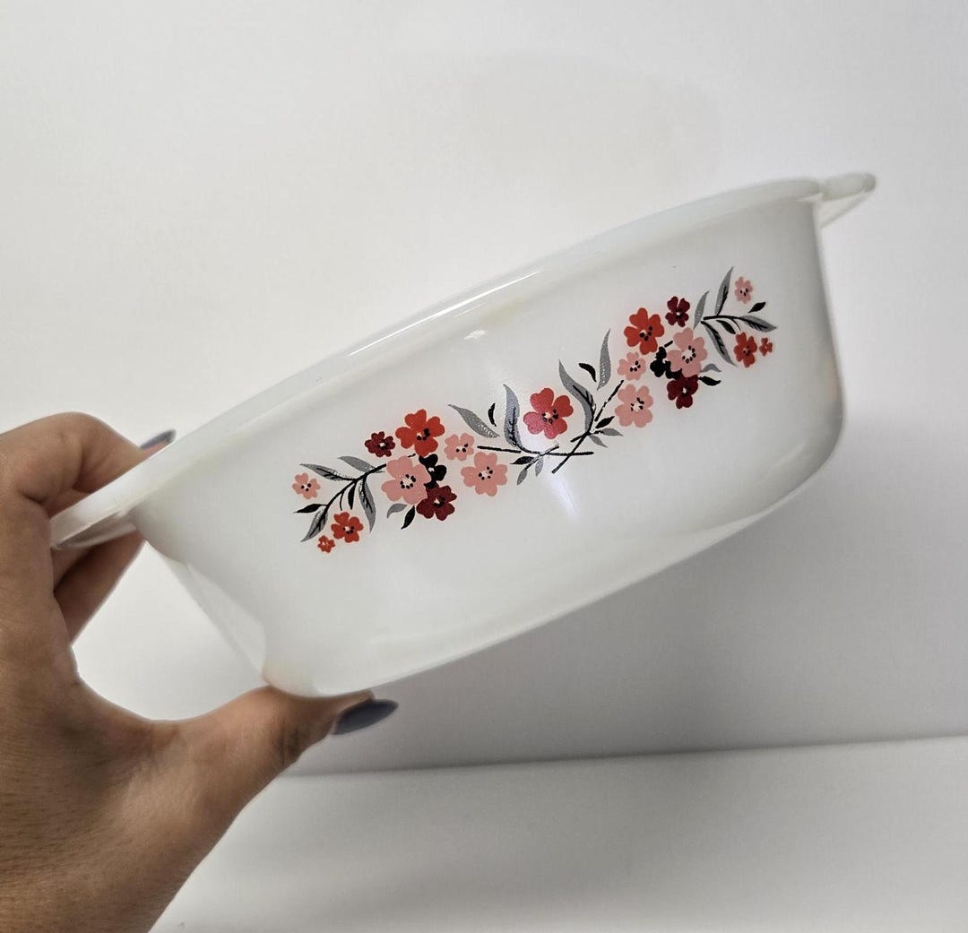 Vintage Fire King Primrose Round Casserole Dish Daisy Print Bowl With ...