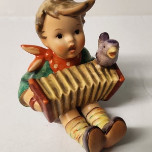 Vintage HUMMEL Figurine Boy With a Bird Playing Accordion 110/1, GOEBEL ...