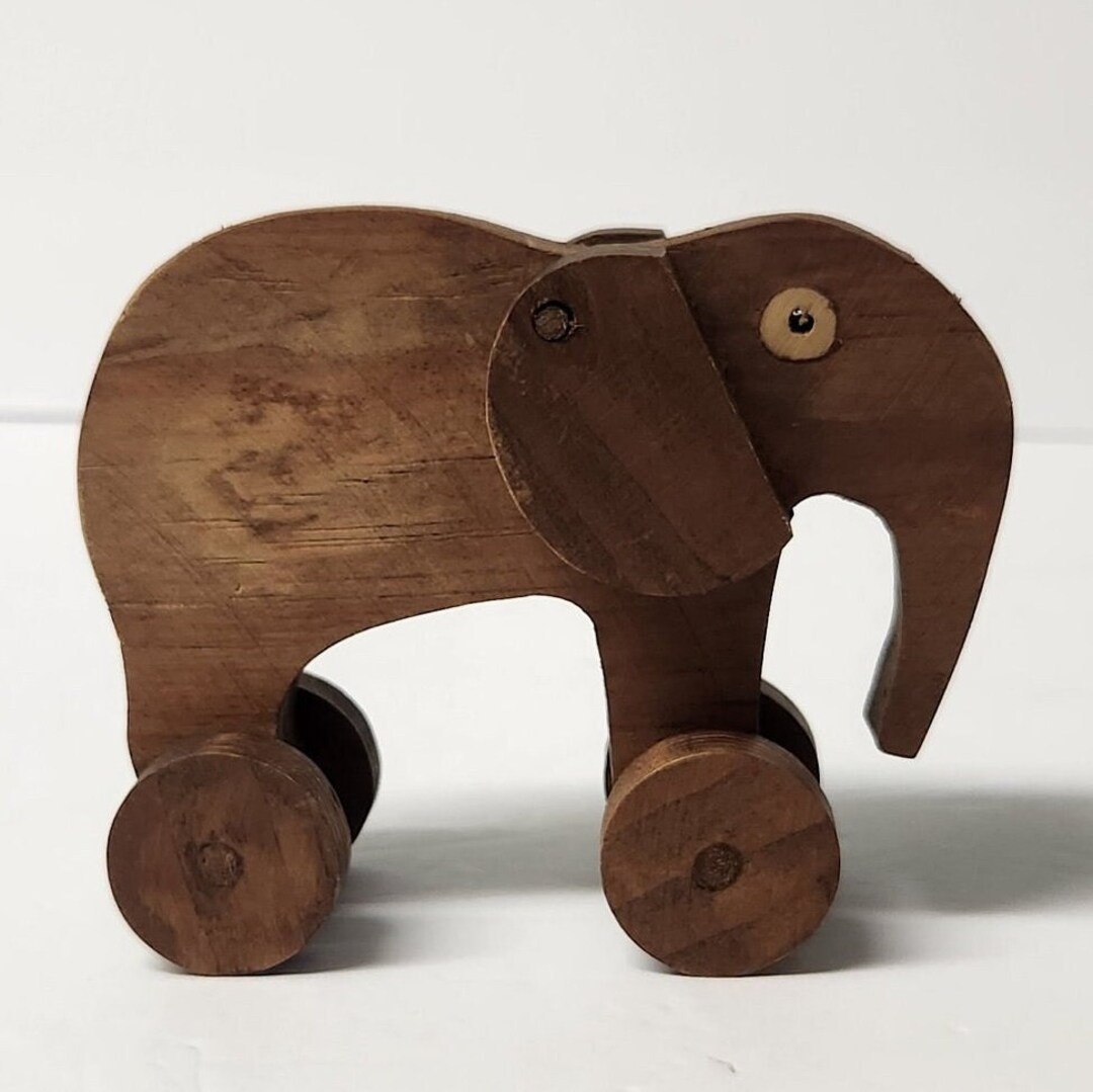 Vintage Wood Elephant Push Pull Toy Handmade - Etsy
