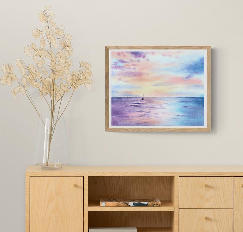 Dreamy Sky Painting Fine Art Print Watercolor Landscape - Etsy