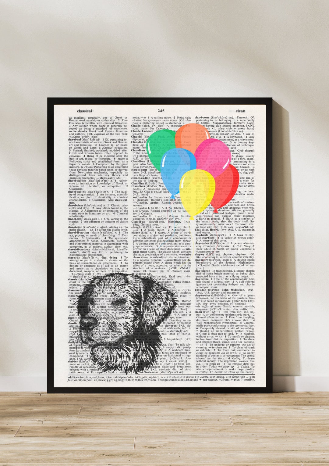 Dog, Balloons, Dictionary Art Print, Picture, Upcycled Gift, Home Decor ...