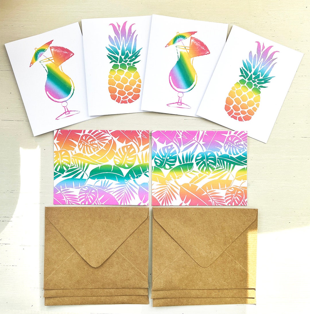 RAINBOW LUAU 6 Pack Note Cards Greeting Cards Multi Color Stationary ...