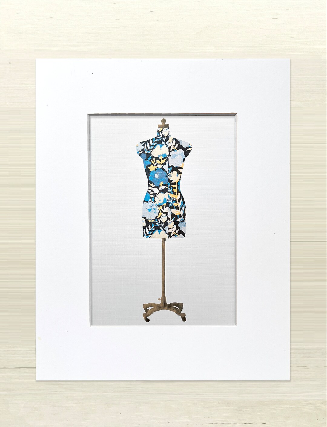 FASHIONISTA BLUE GARDEN Dress Form Watercolor Floral Blooms Pattern ...