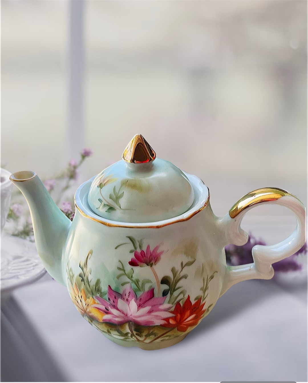 Vintage Lefton Musical Teapot, Handpainted Floral Lefton Teapot , Rare ...