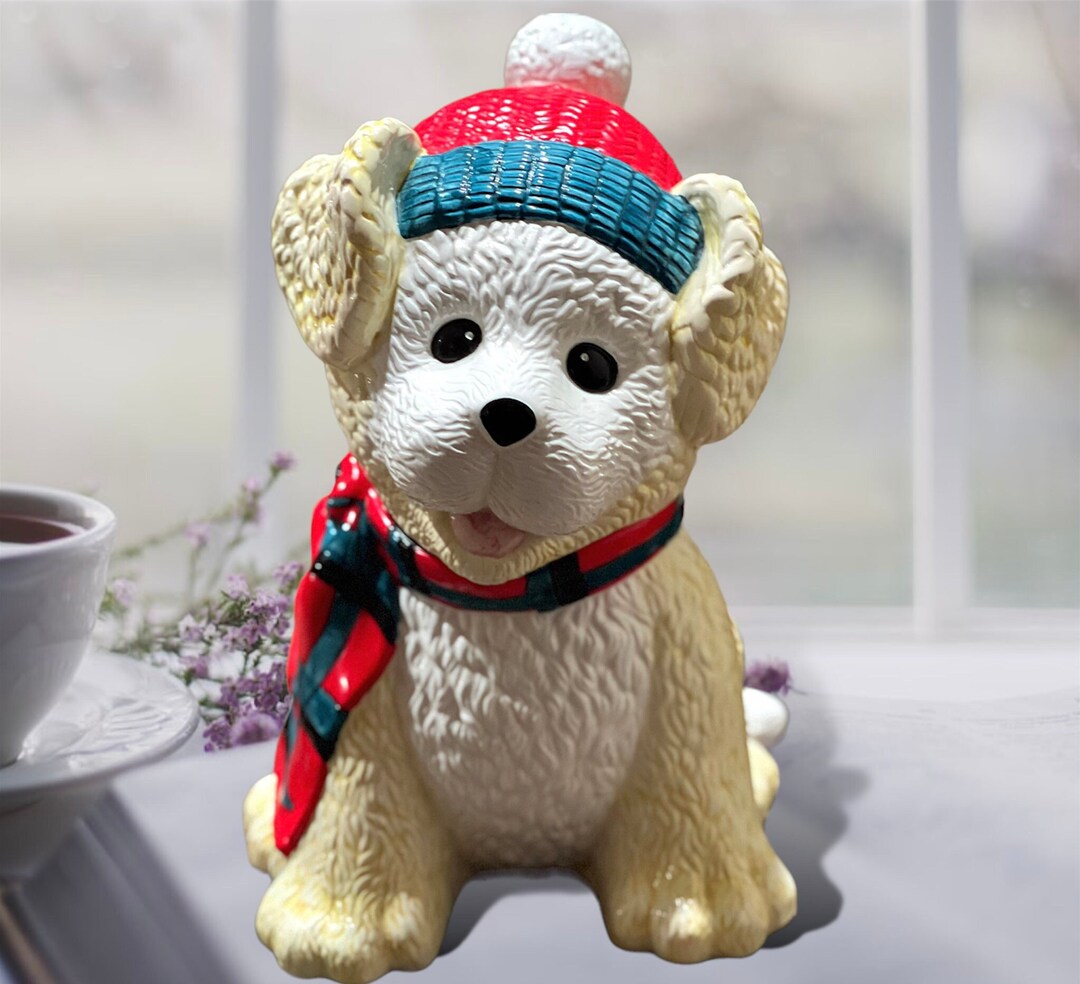 1995 Christmas Puppy Cookie Jar, Vintage Christmas Dog Cookie Jar ...