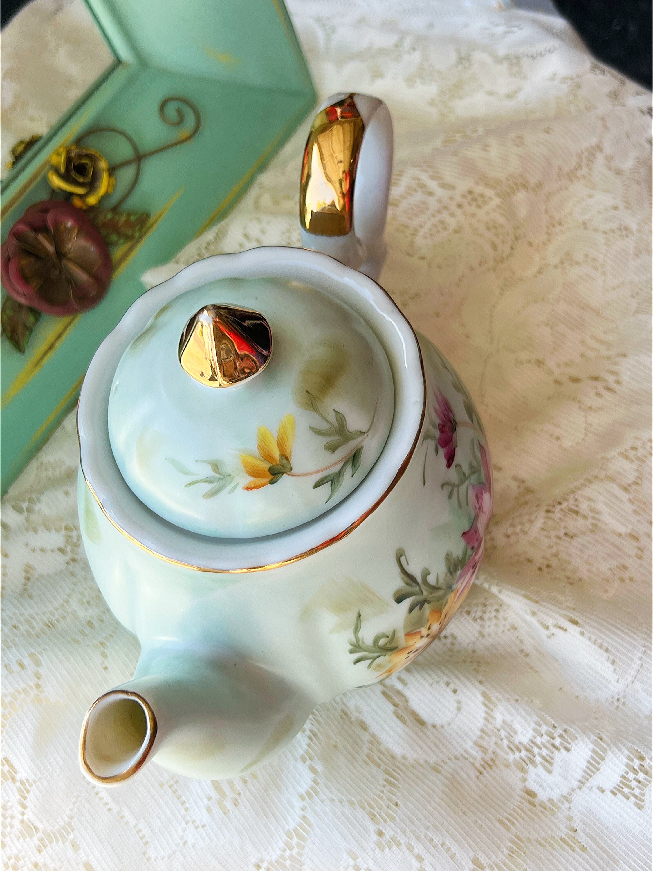 Vintage Lefton Musical Teapot, Handpainted Floral Lefton Teapot , Rare ...