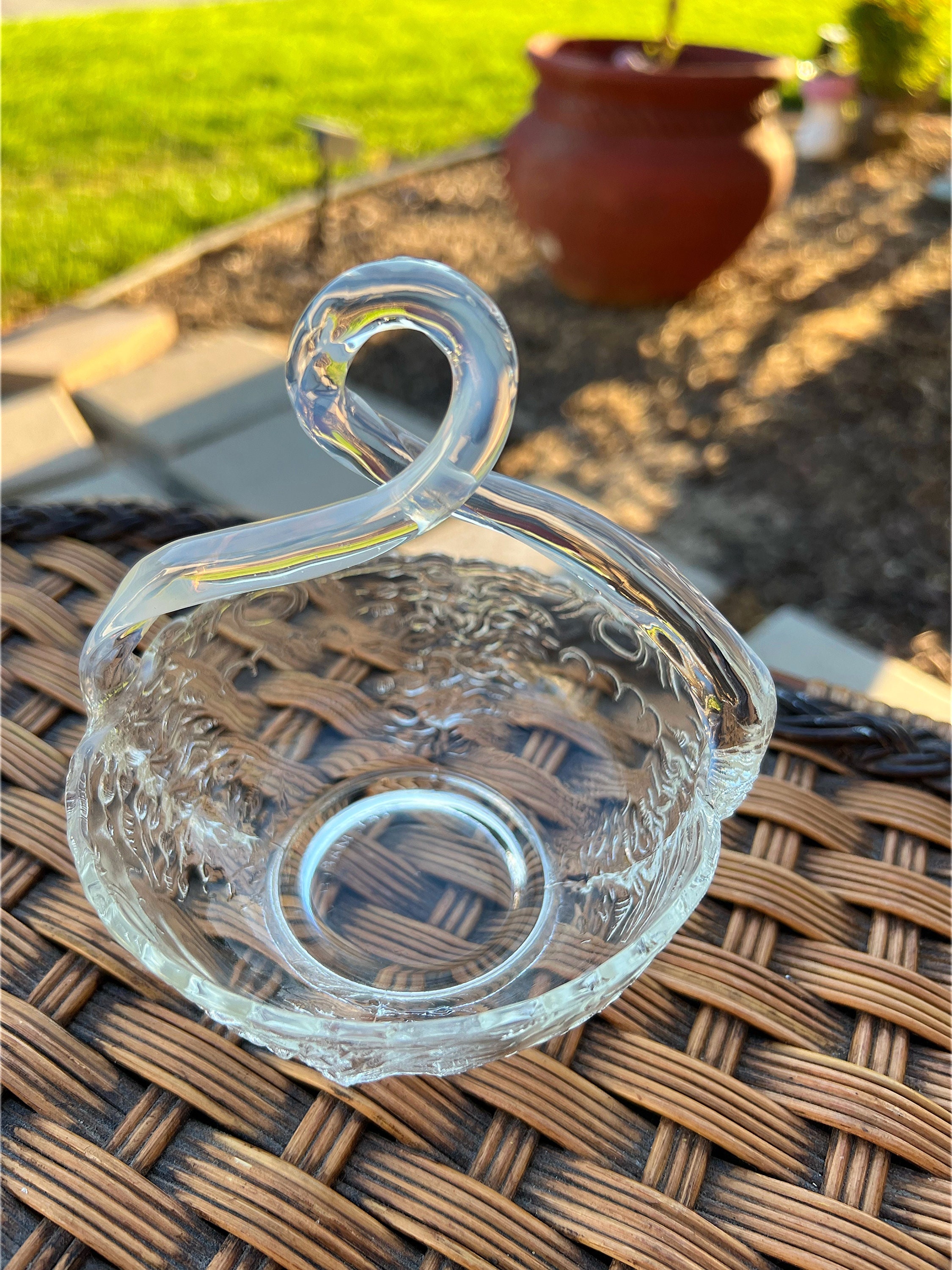 Jefferson Glass, Old Man Winter Basket Bowl, Opalescent Handle, Loop ...