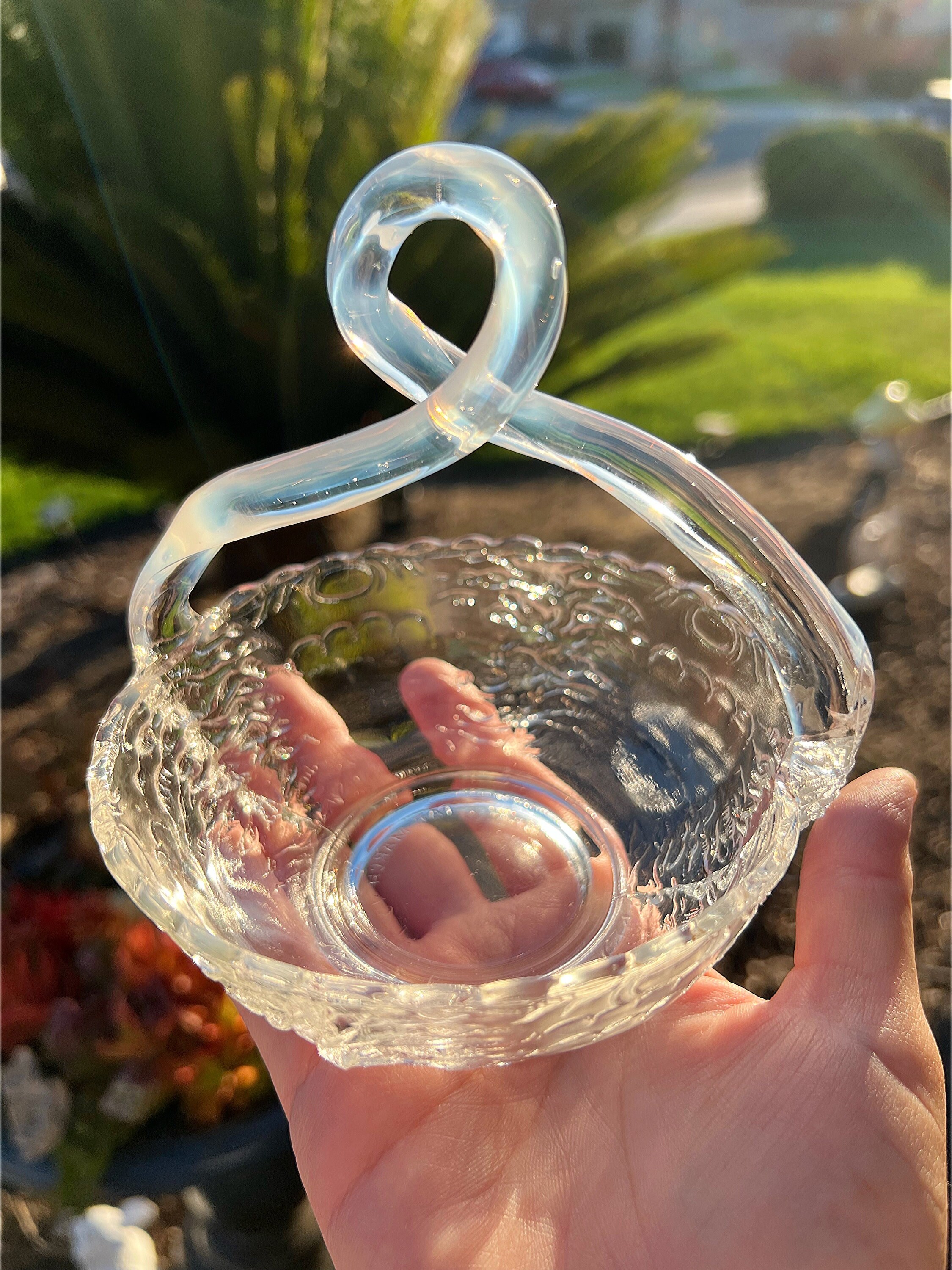 Jefferson Glass, Old Man Winter Basket Bowl, Opalescent Handle, Loop ...