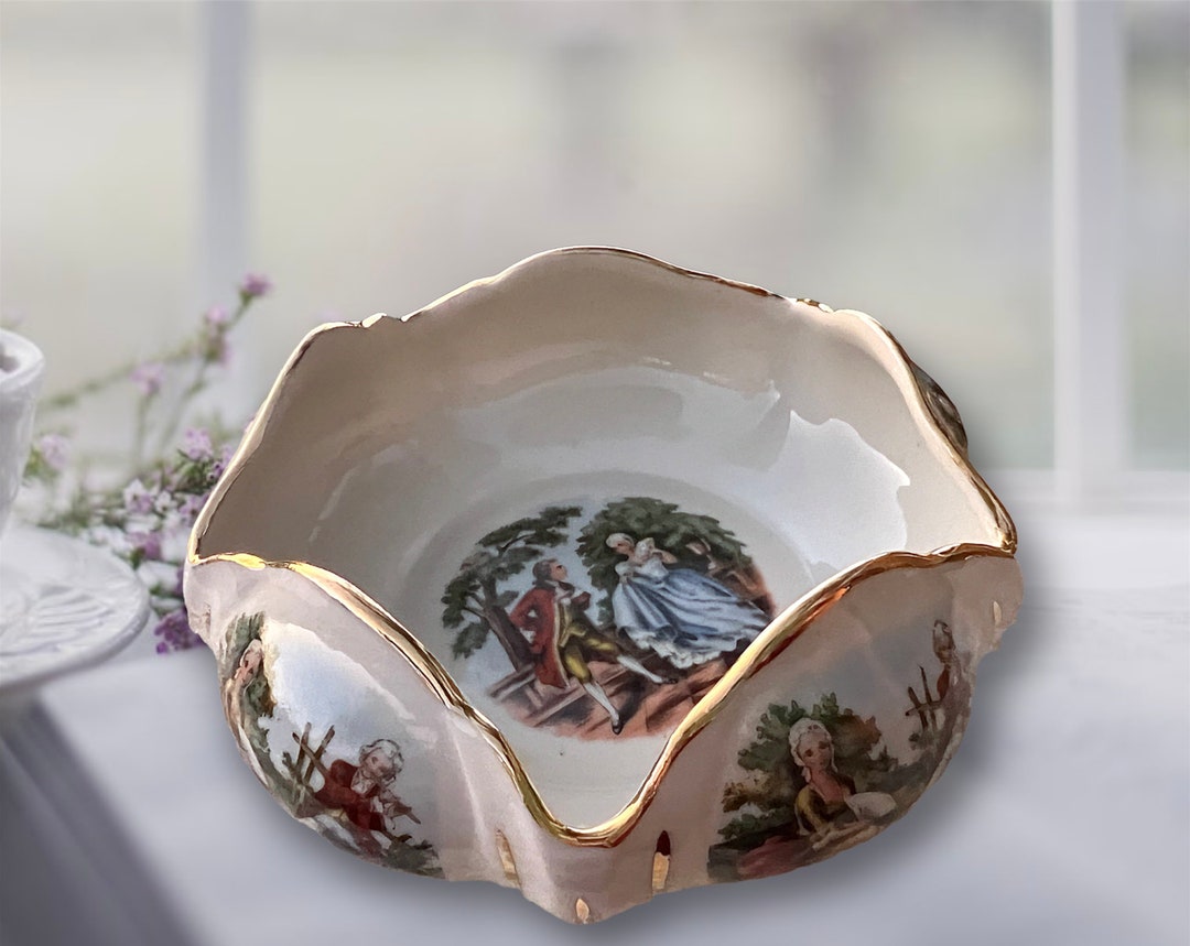 Vintage Candy Dish, Victorian Scenery Dish, Trinket Dish, 22k Gold ...