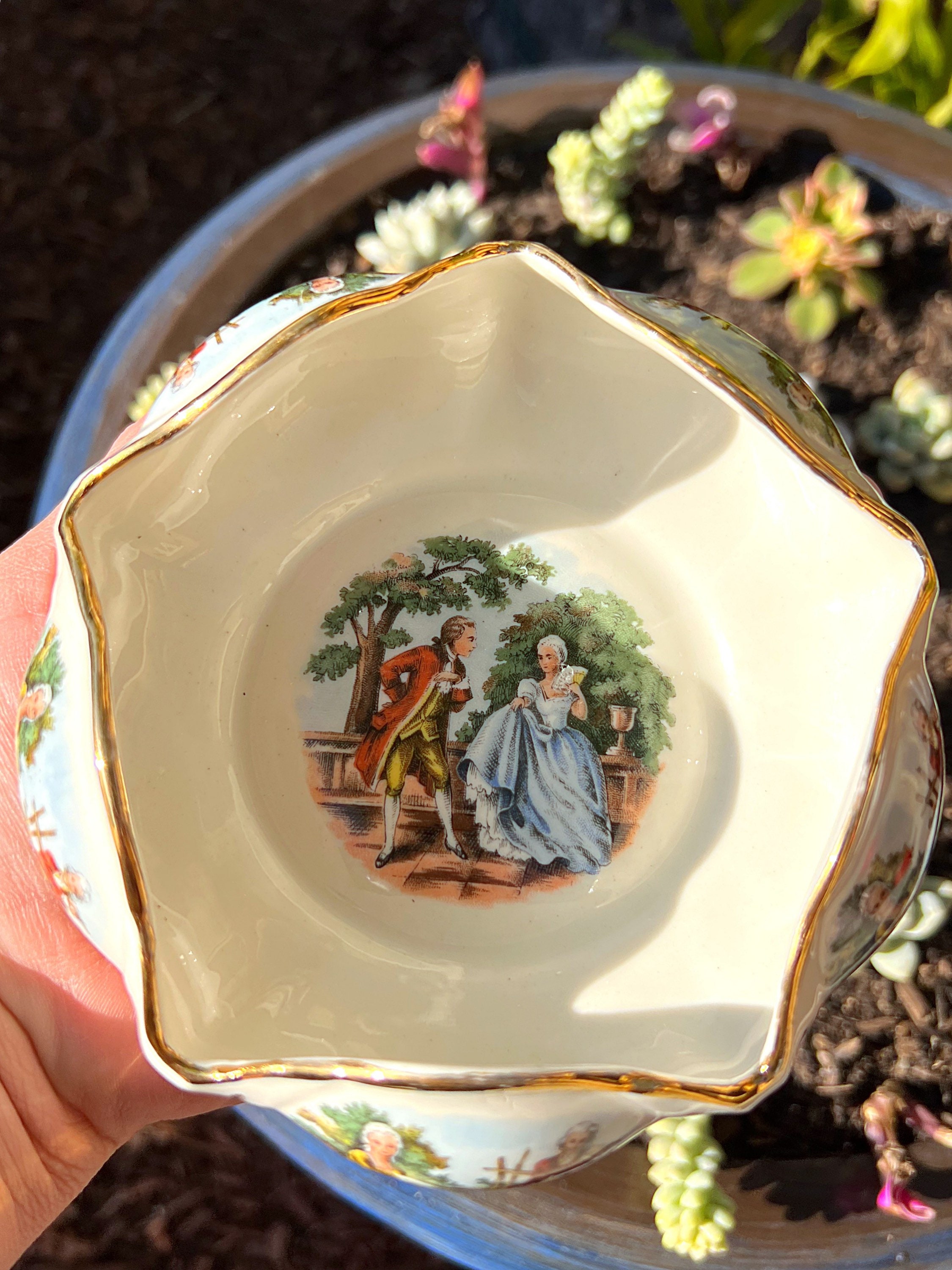 Vintage Candy Dish, Victorian Scenery Dish, Trinket Dish, 22k Gold ...