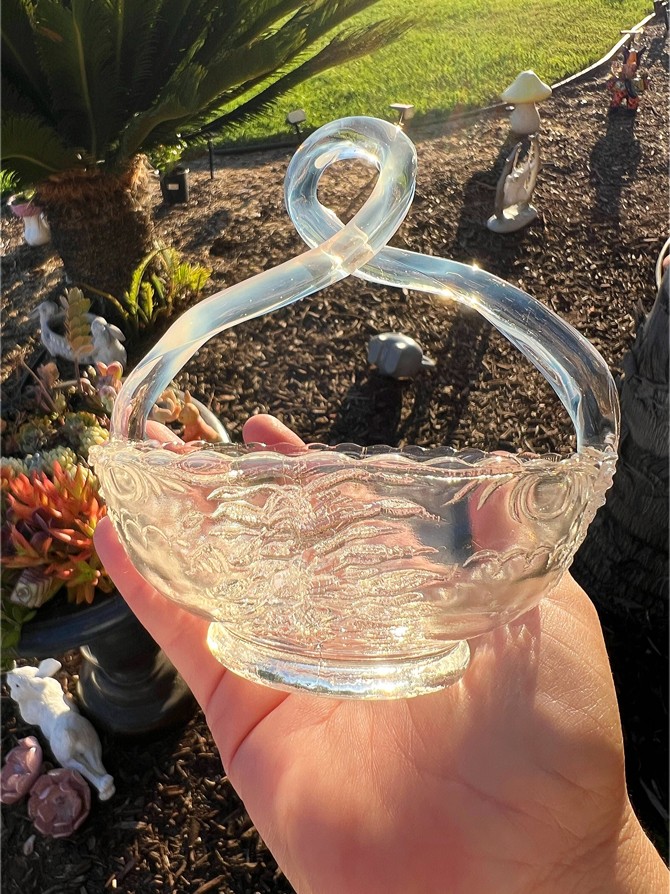 Jefferson Glass, Old Man Winter Basket Bowl, Opalescent Handle, Loop ...