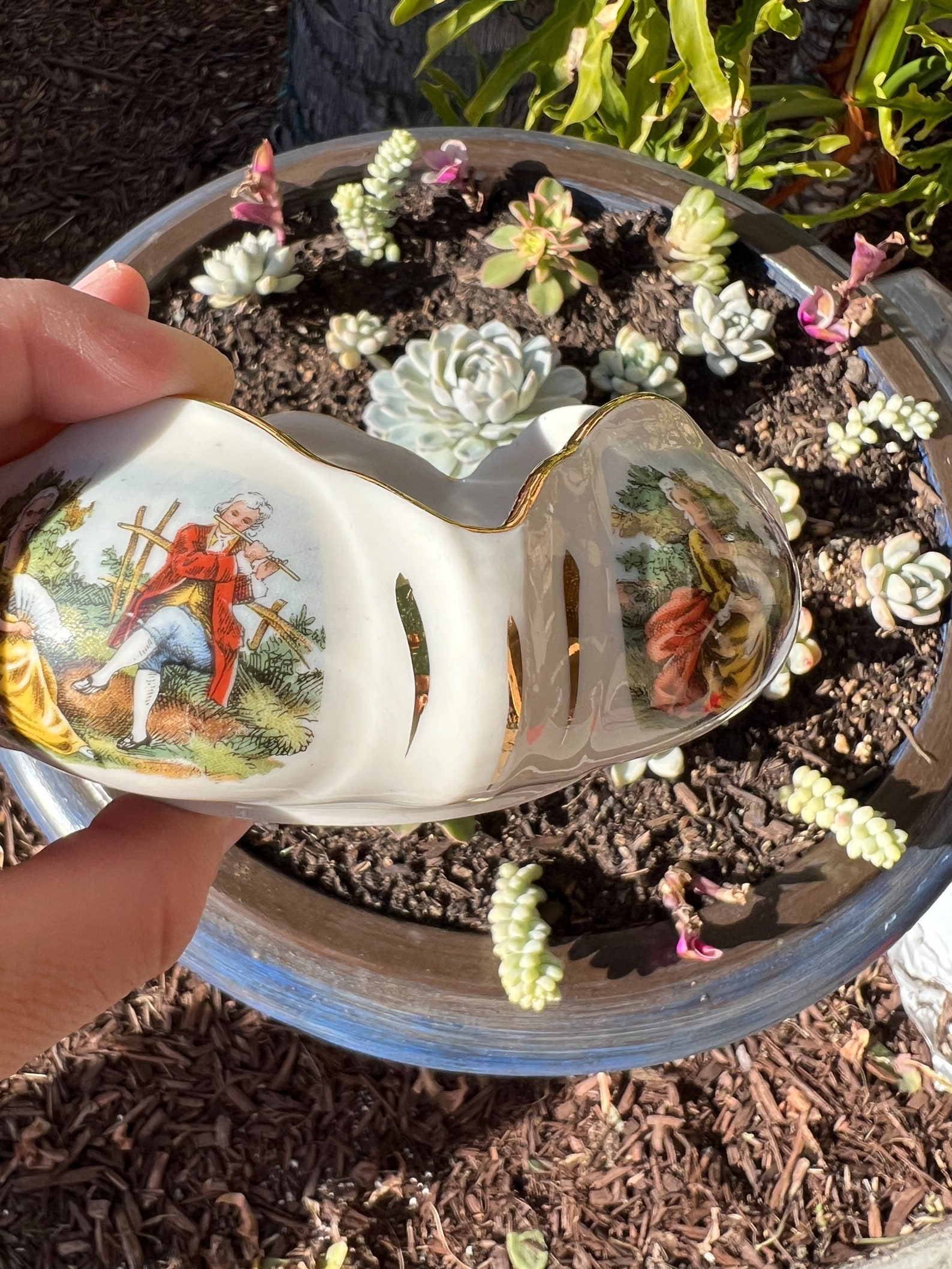 Vintage Candy Dish, Victorian Scenery Dish, Trinket Dish, 22k Gold ...