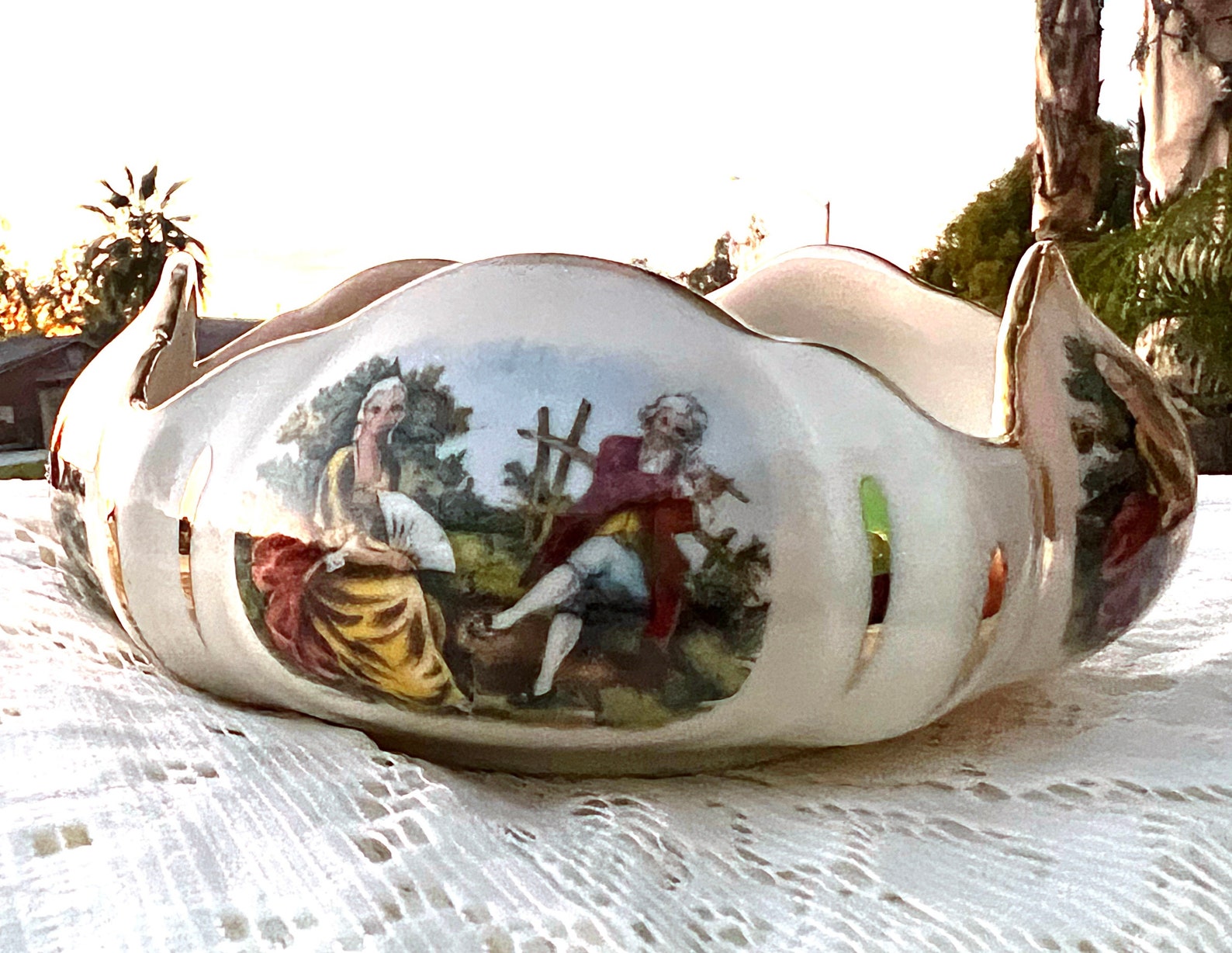 Vintage Candy Dish, Victorian Scenery Dish, Trinket Dish, 22k Gold ...