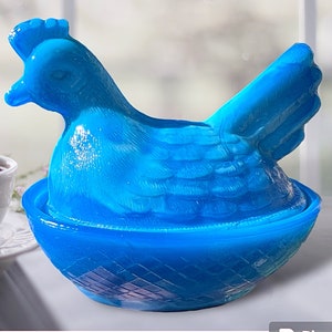 Blue Chicken Glass Butter Dish - Etsy