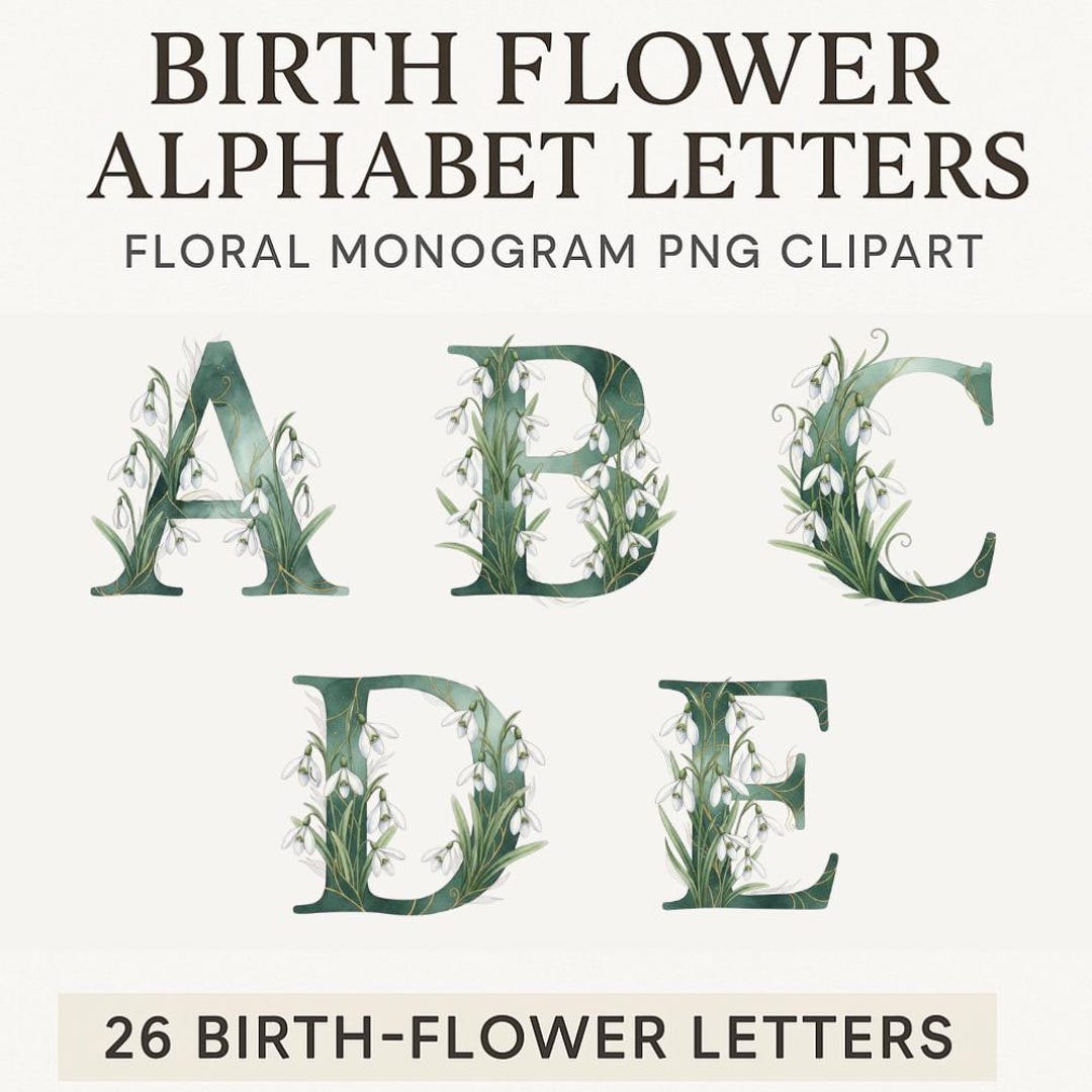 Birth Flower Alphabet Letters | Floral Monogram PNG Clipart | January ...