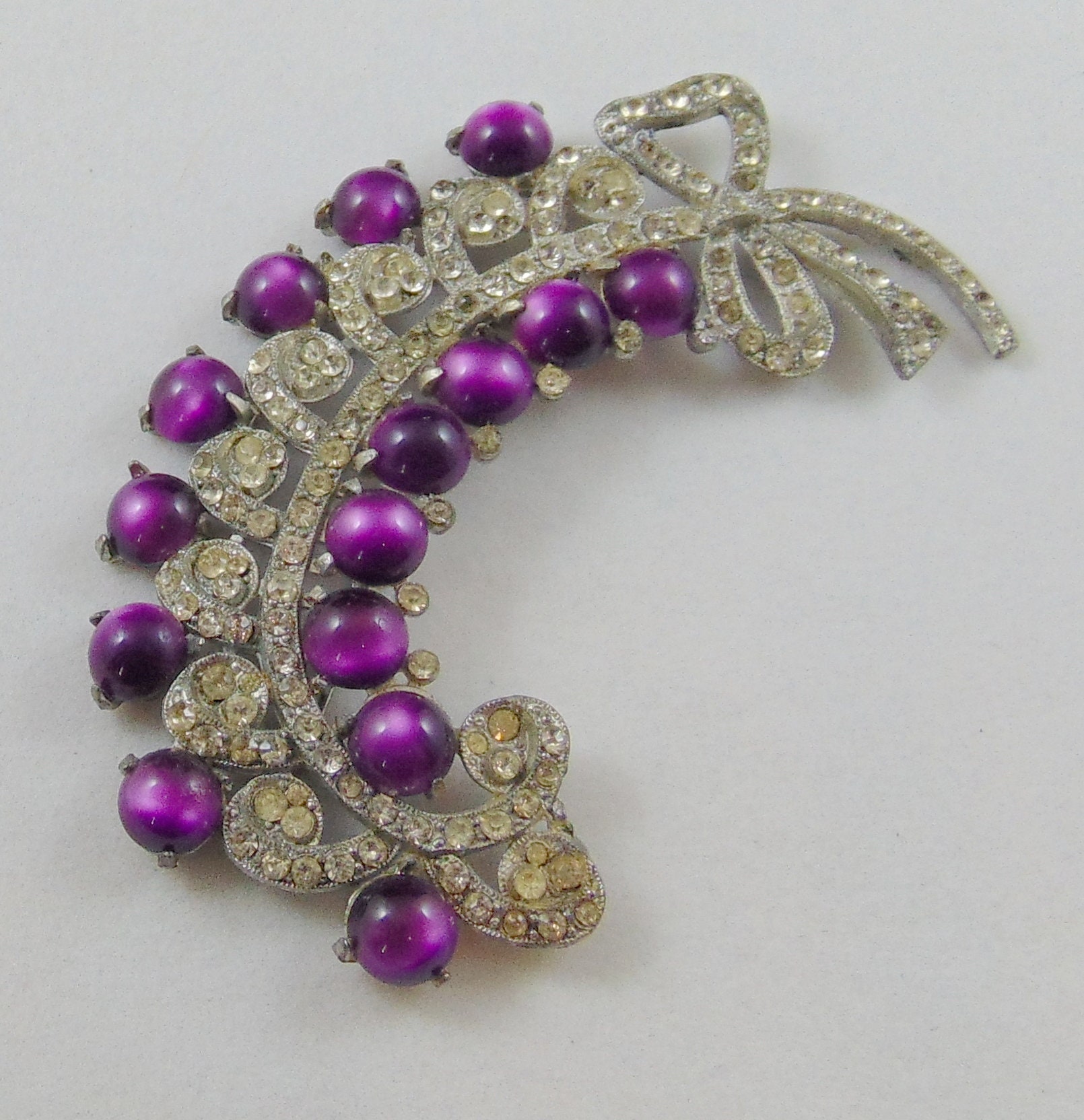 Large Vintage Unsigned Dark Purple Faux Moonstone/moonglow and Clear ...