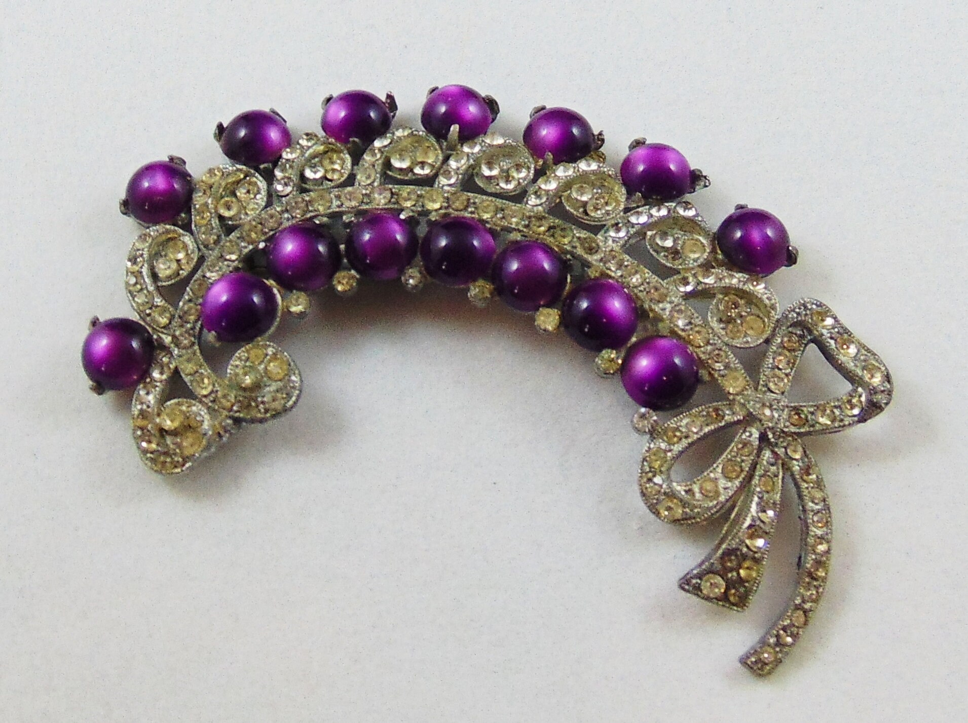 Large Vintage Unsigned Dark Purple Faux Moonstone/moonglow and Clear ...