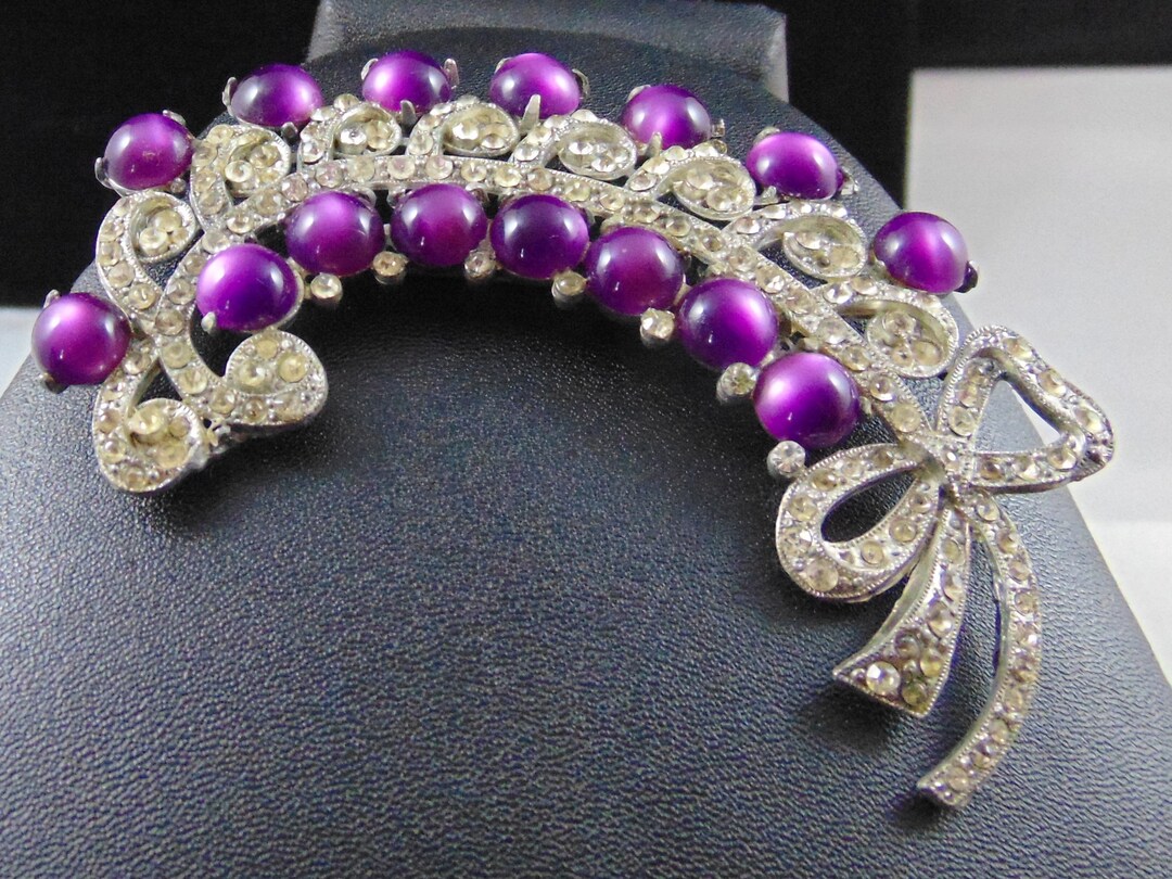 Large Vintage Unsigned Dark Purple Faux Moonstone/moonglow and Clear ...