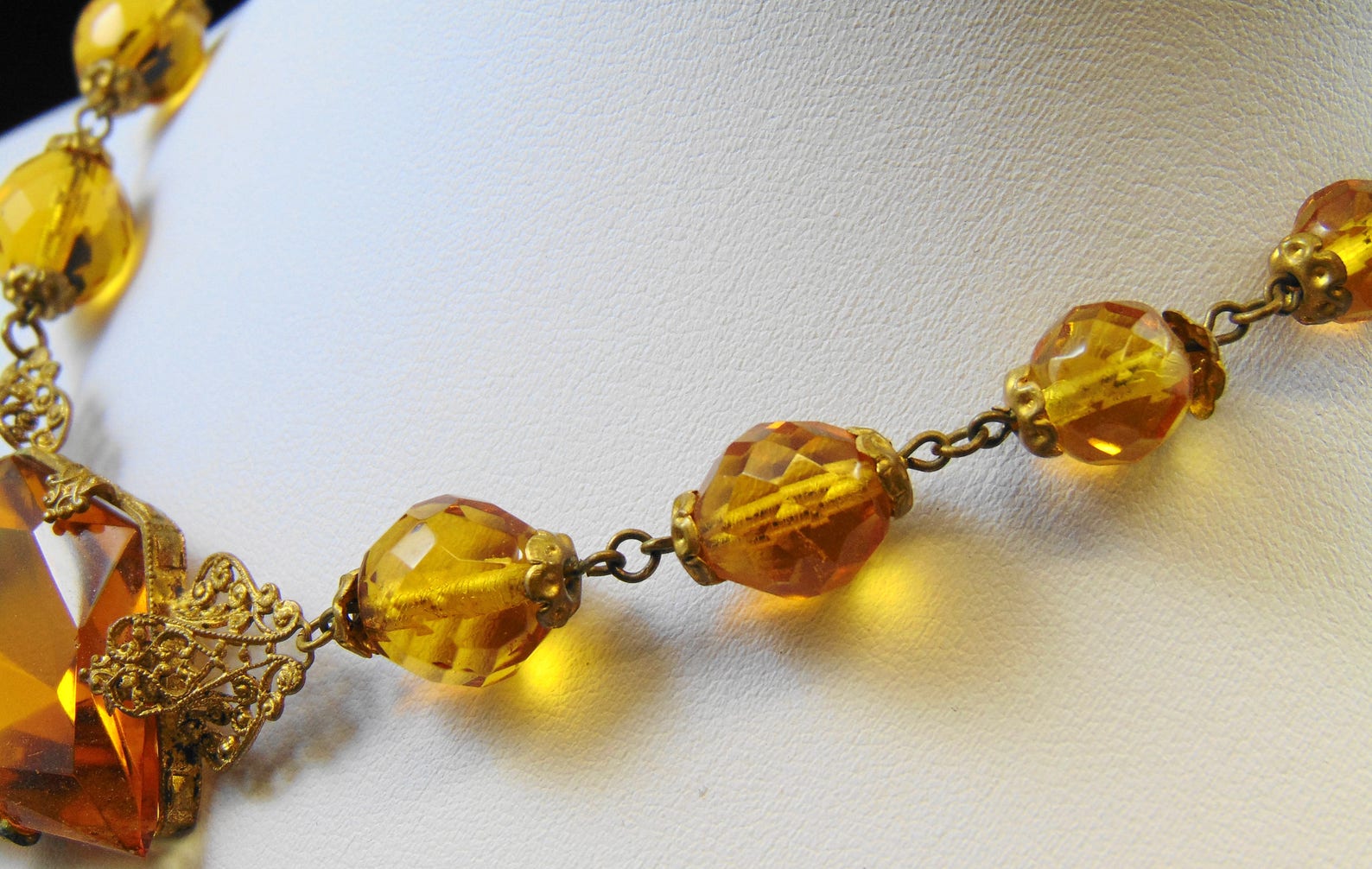 Topaz Glass Czech Cut Bead and Unfoiled Glass Stone Necklace - Etsy