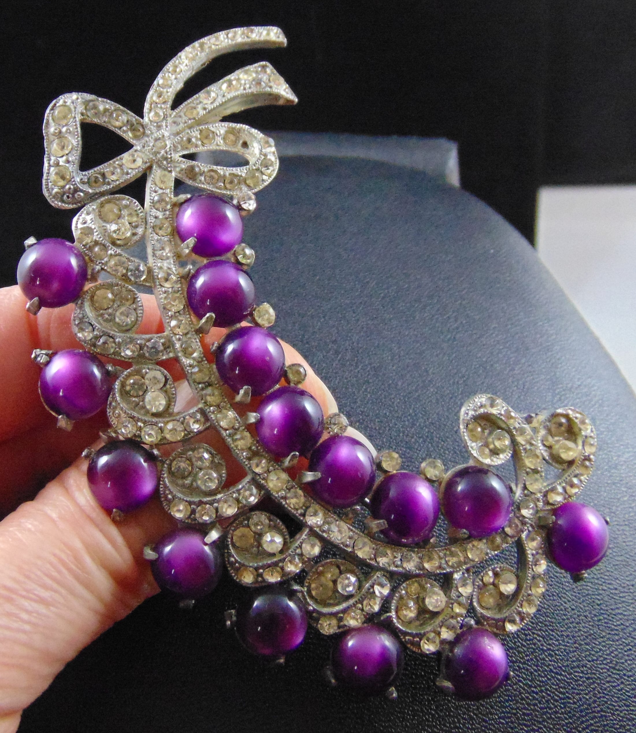 Large Vintage Unsigned Dark Purple Faux Moonstone/moonglow and Clear ...
