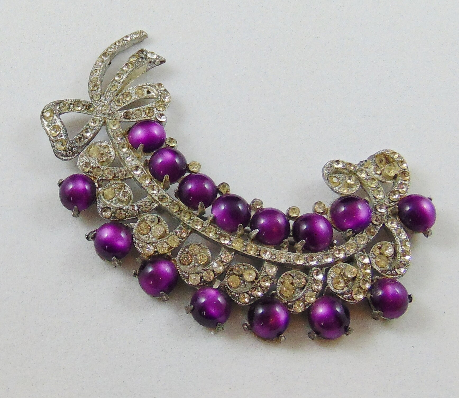 Large Vintage Unsigned Dark Purple Faux Moonstone/moonglow and Clear ...