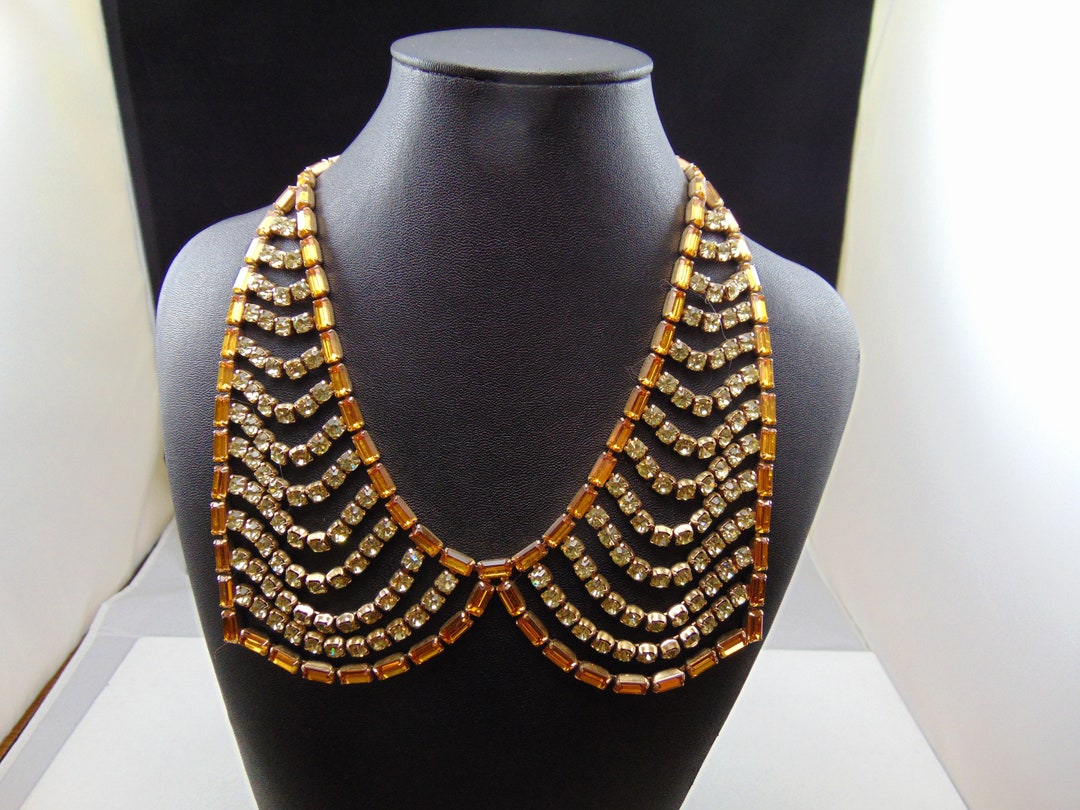 Vintage Signed Fenichel Adjustable Collar Necklace in Jonquil and Topaz ...