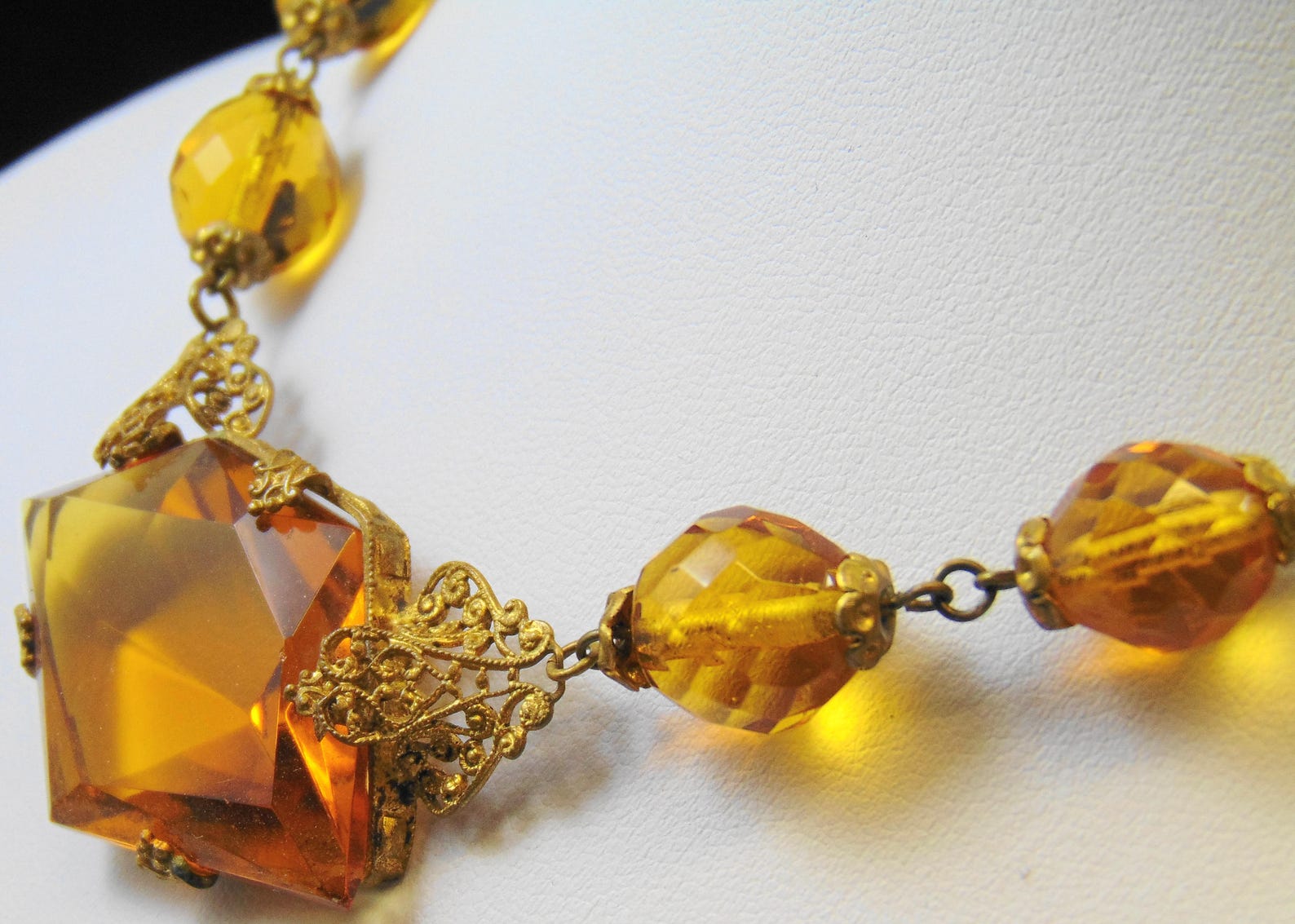 Topaz Glass Czech Cut Bead and Unfoiled Glass Stone Necklace - Etsy
