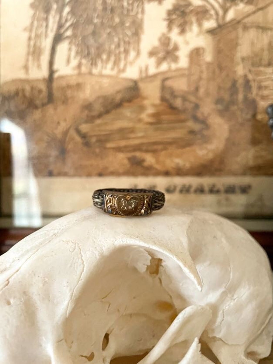 Antique Woven Hair Ring With a Heart Motif and Initials - Etsy