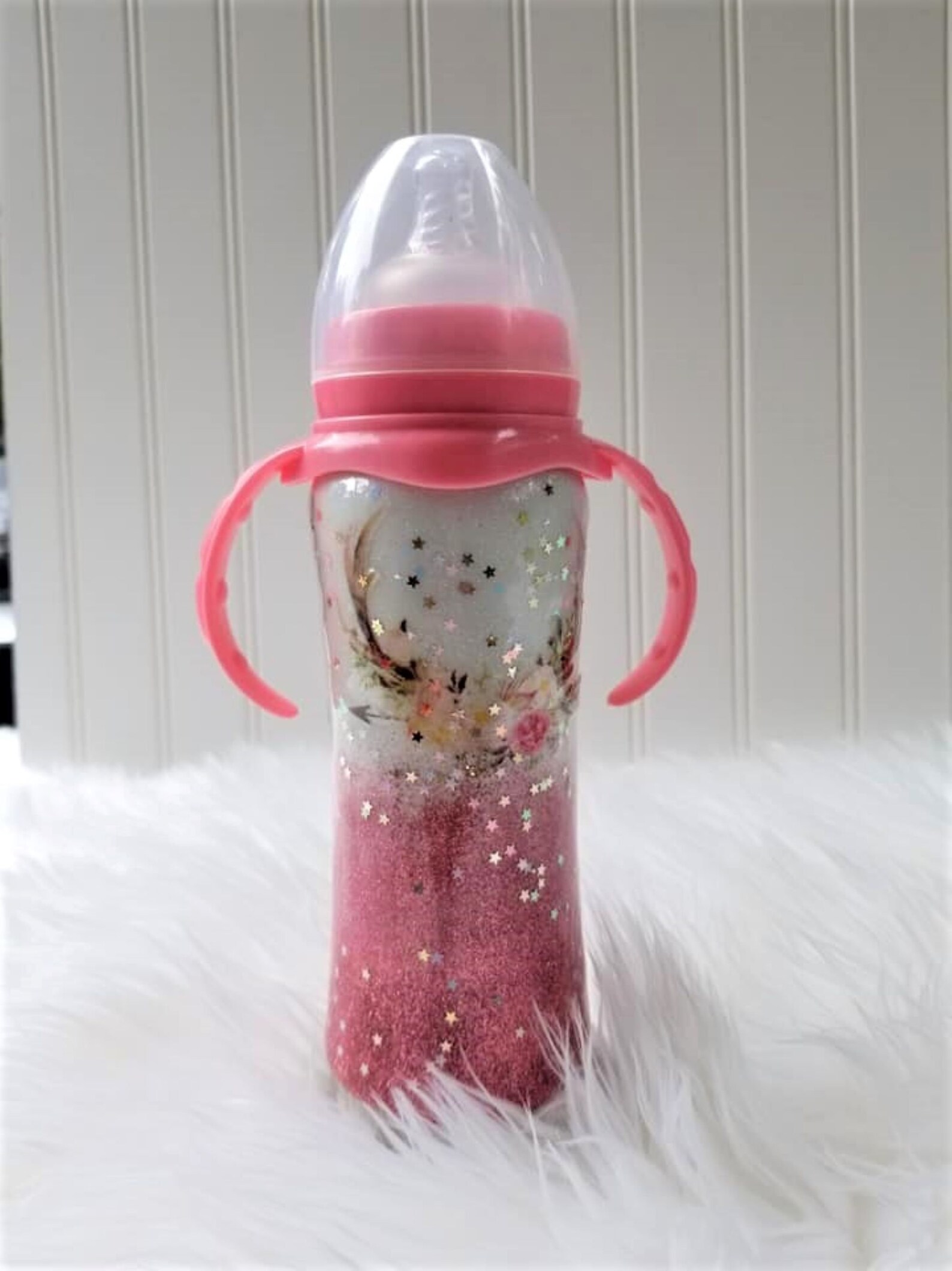 Glitter Baby Bottle, Custom Baby Bottle, Purple and White Baby Bottle ...