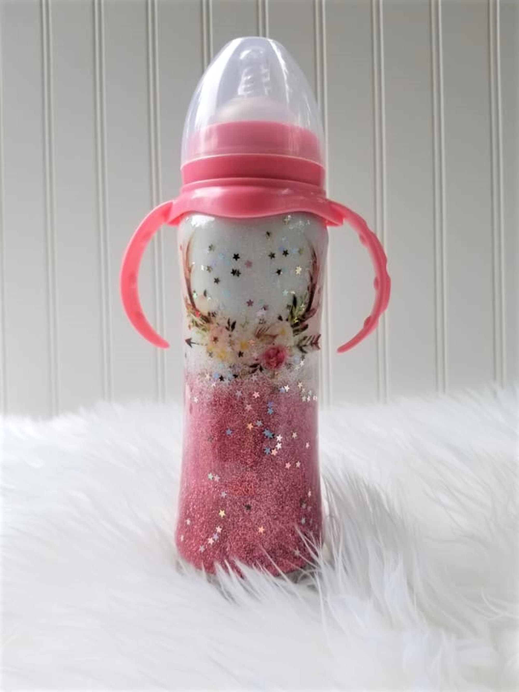 Glitter Baby Bottle, Custom Baby Bottle, Purple and White Baby Bottle ...