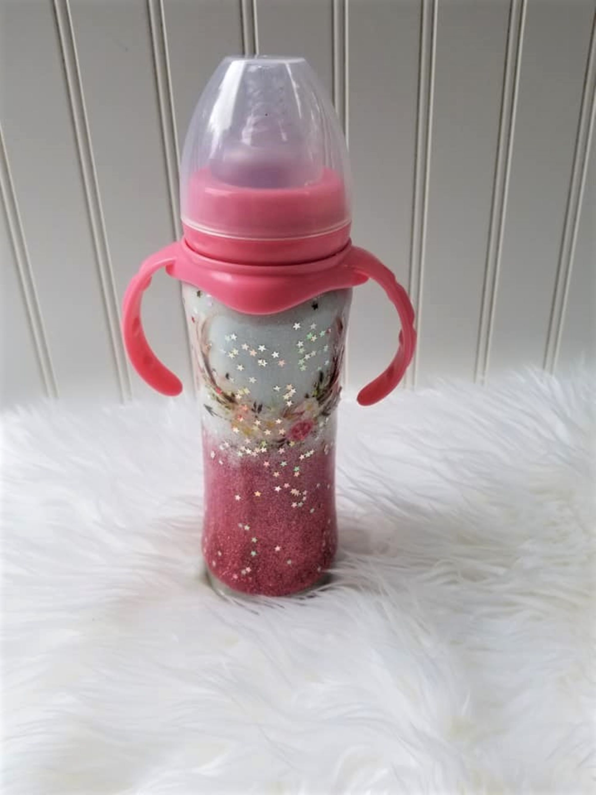 Glitter Baby Bottle, Custom Baby Bottle, Purple and White Baby Bottle ...