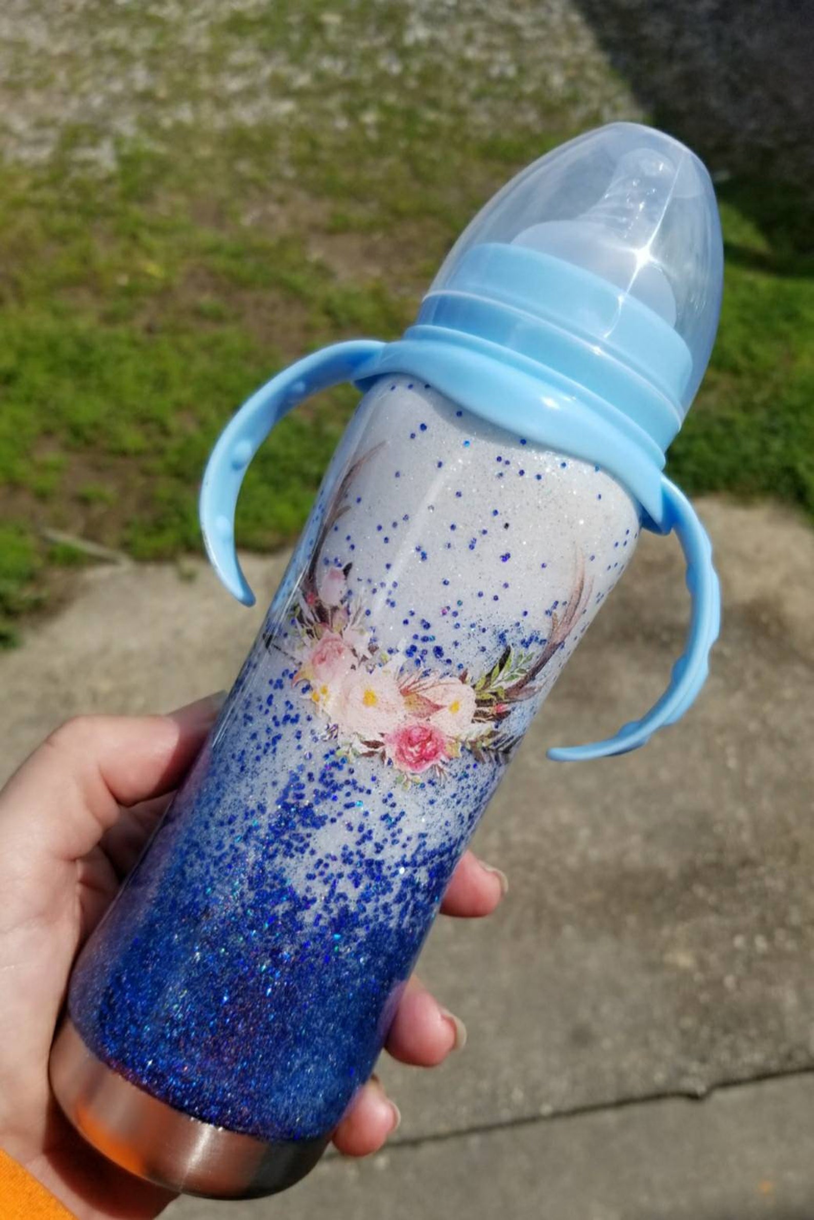 Glitter Baby Bottle, Custom Baby Bottle, Purple and White Baby Bottle ...