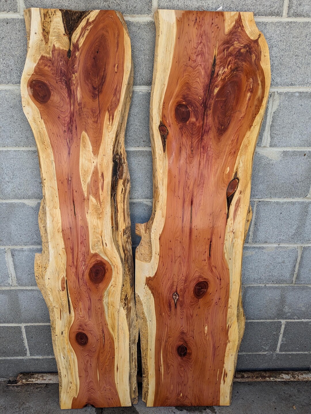 SPALTED CEDAR SLABS 2 live Edge River Table Set thick Slabs - Etsy