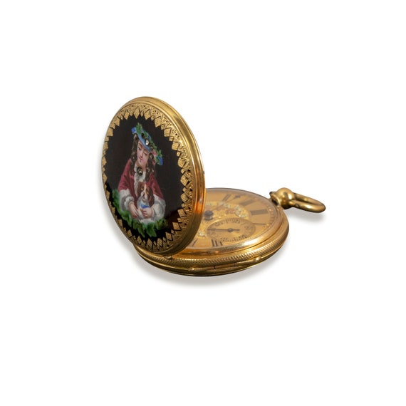 Antique Enamel Gold Pocket Watch Chain, Enamel Clasp … - Gem