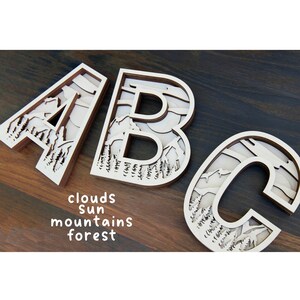 Layered Laser Cut File Alphabet, Camping Shadow Box SVG, Mountain Pine ...