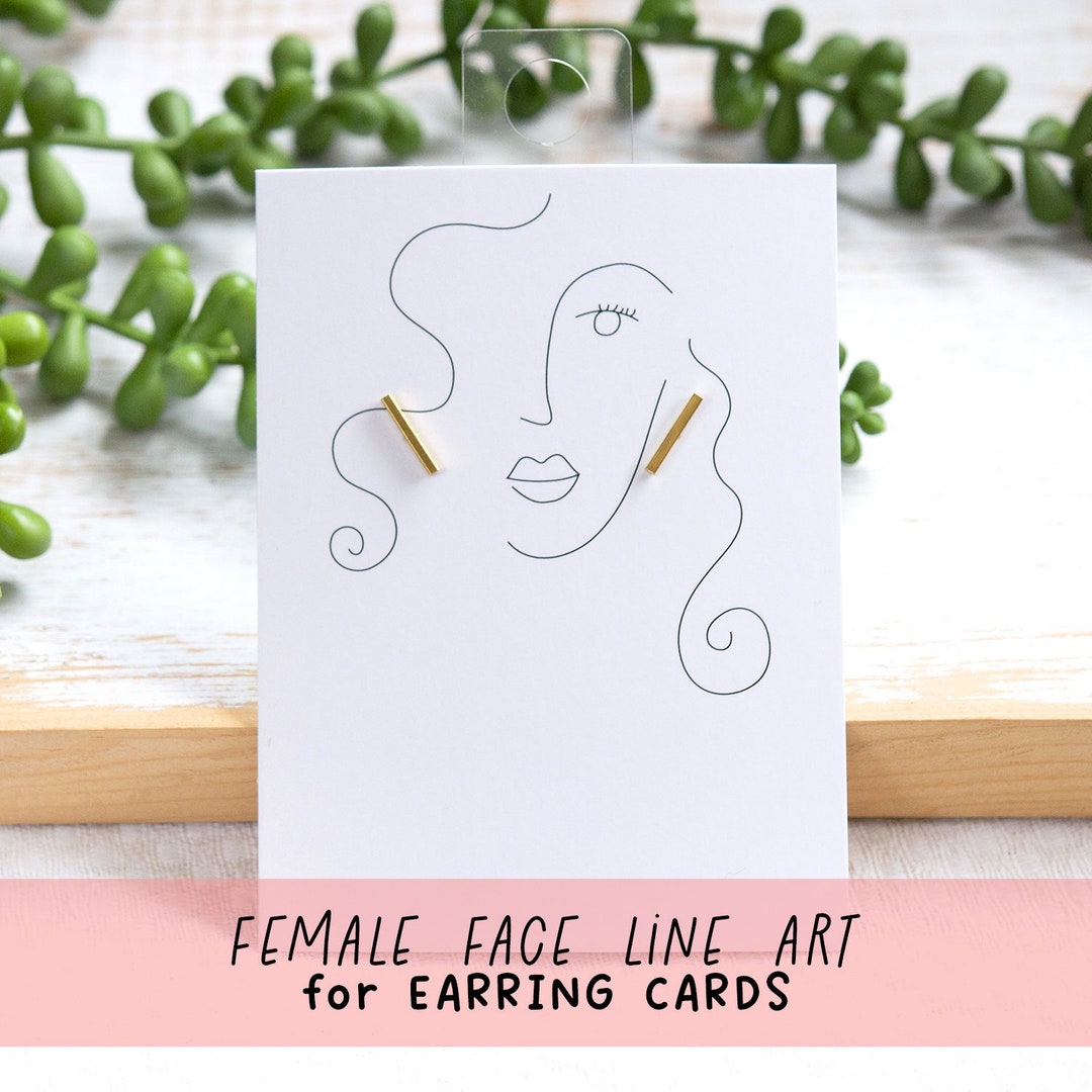 Earring Display Card Design File, Minimalist Female Face Line Art ...