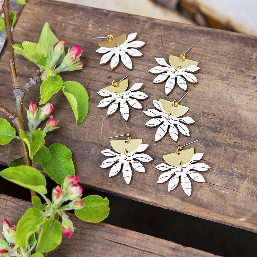 Wood Flower Earring Svg, Template Pattern for Earrings, Boho Flower ...