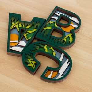 Layered Laser Cut File Alphabet, Camping Shadow Box SVG, Mountain Pine ...