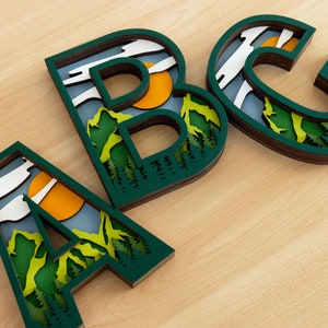 Layered Laser Cut File Alphabet, Camping Shadow Box SVG, Mountain Pine ...