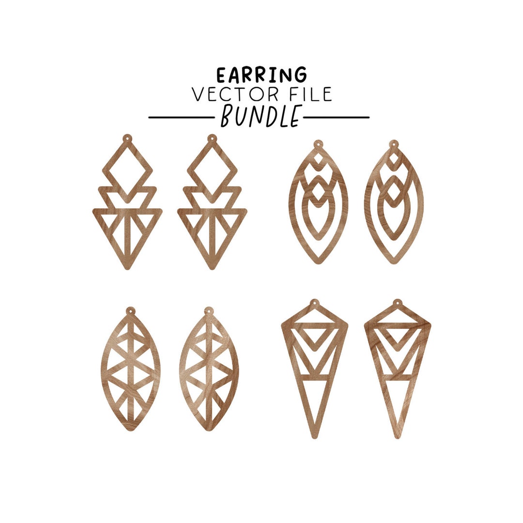 Boho Geometric Earring Bundle Svg, Art Deco Aesthetic Earrings, Wood ...
