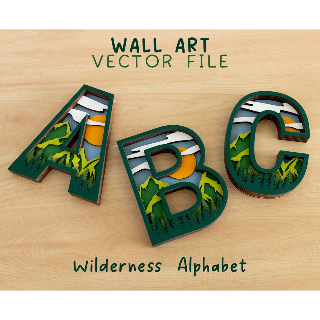 Layered Laser Cut File Alphabet, Camping Shadow Box SVG, Mountain Pine ...