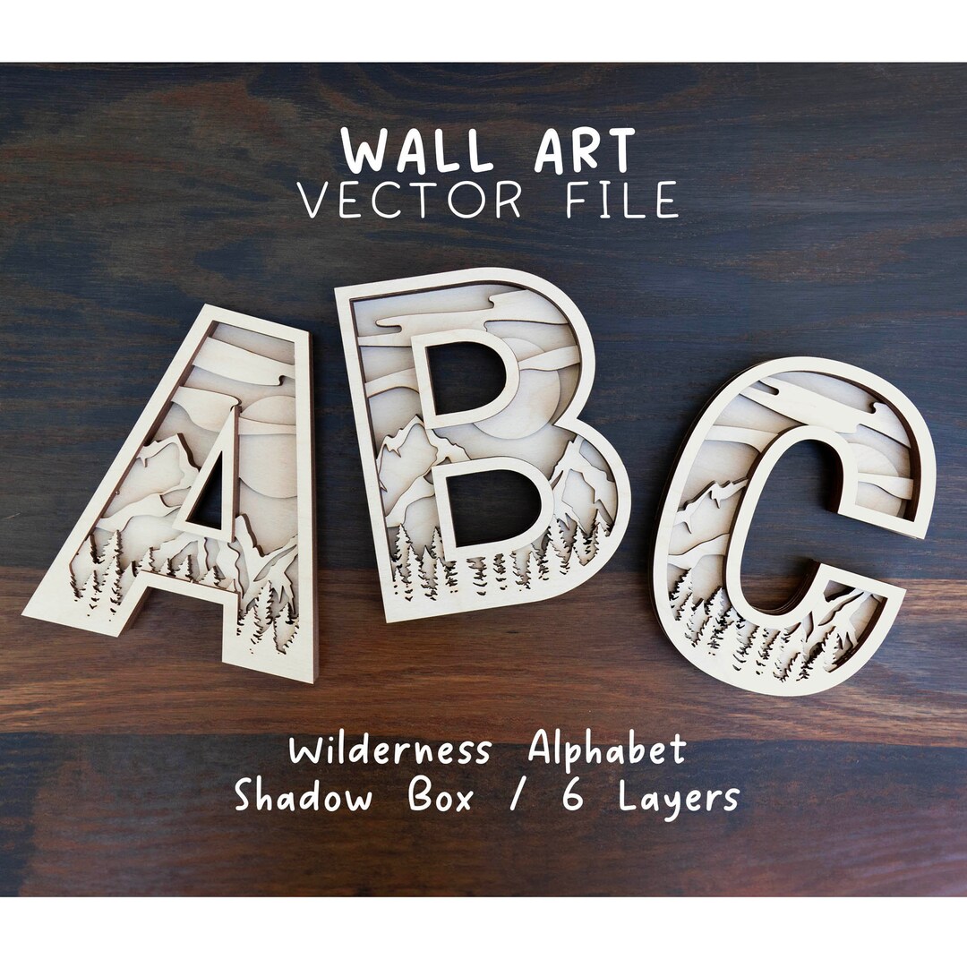 Layered Laser Cut File Alphabet, Camping Shadow Box SVG, Mountain Pine ...