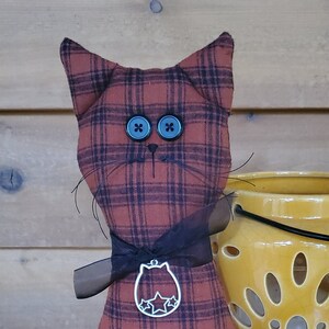 WHIMSICAL PLAID CAT 12" Tall Soft-sculpture Doll Black & Orange ...